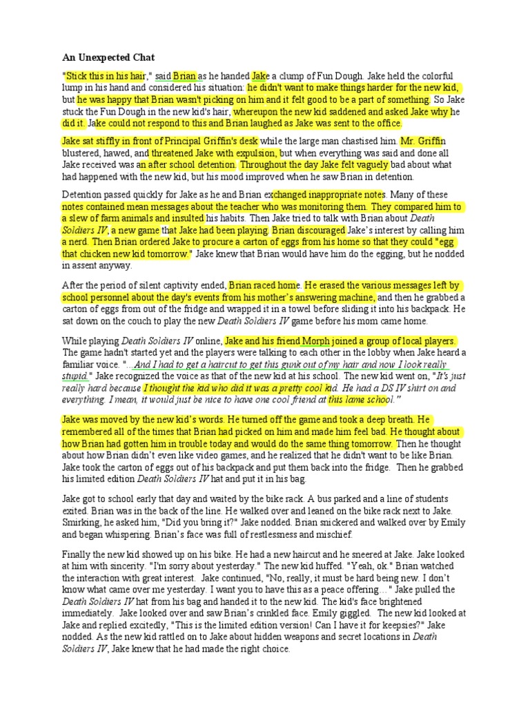An Unexpected Chat Story Structure Worksheet 5 | PDF