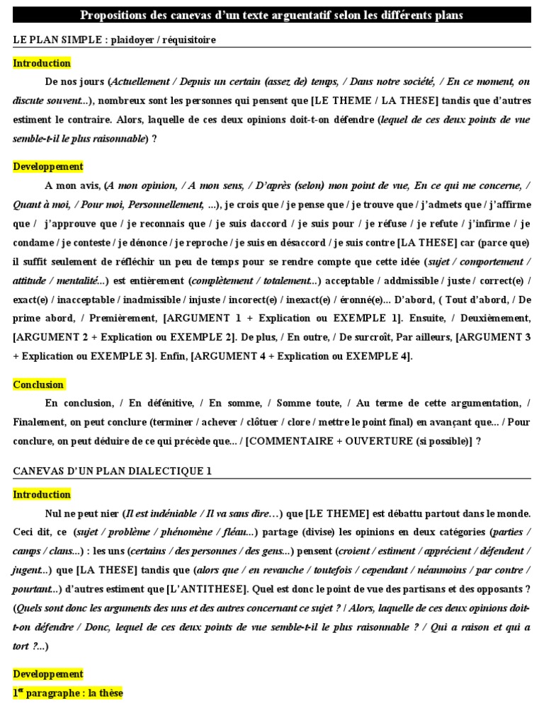 Canevas de texte argumentatif simple | PDF