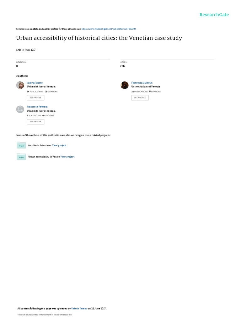 Urban Accessibility Of Historical Cities The Venetian Case Study Pdf