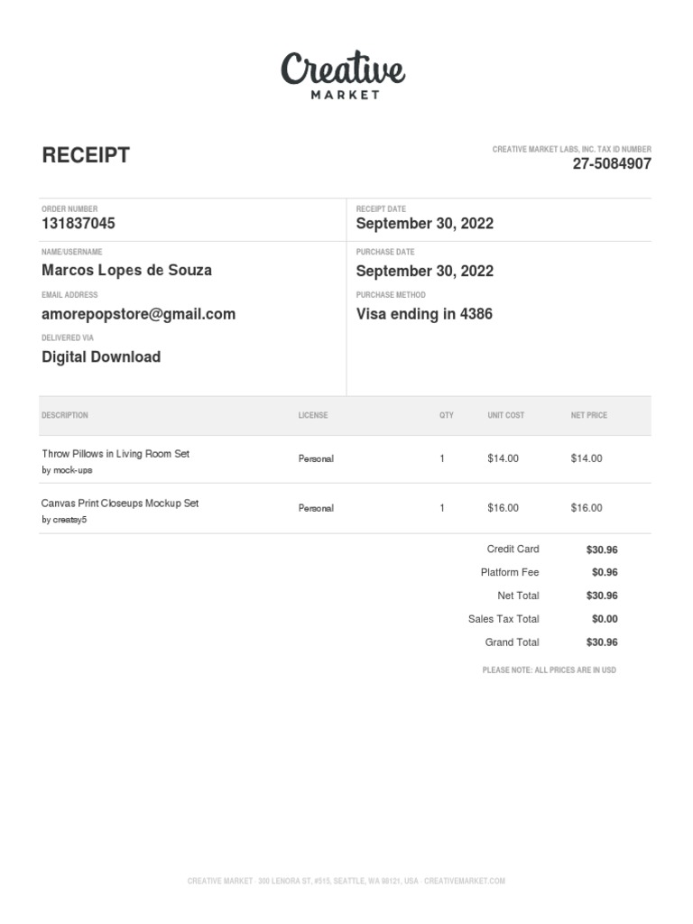 Creative Market Receipt (#131837045) | PDF | Market (Economics) | Business