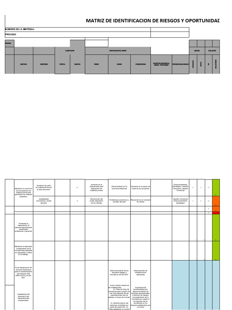 Anexo8-Matriz Identificacion de Riesgos y Oportunidades | PDF | Riesgo ...