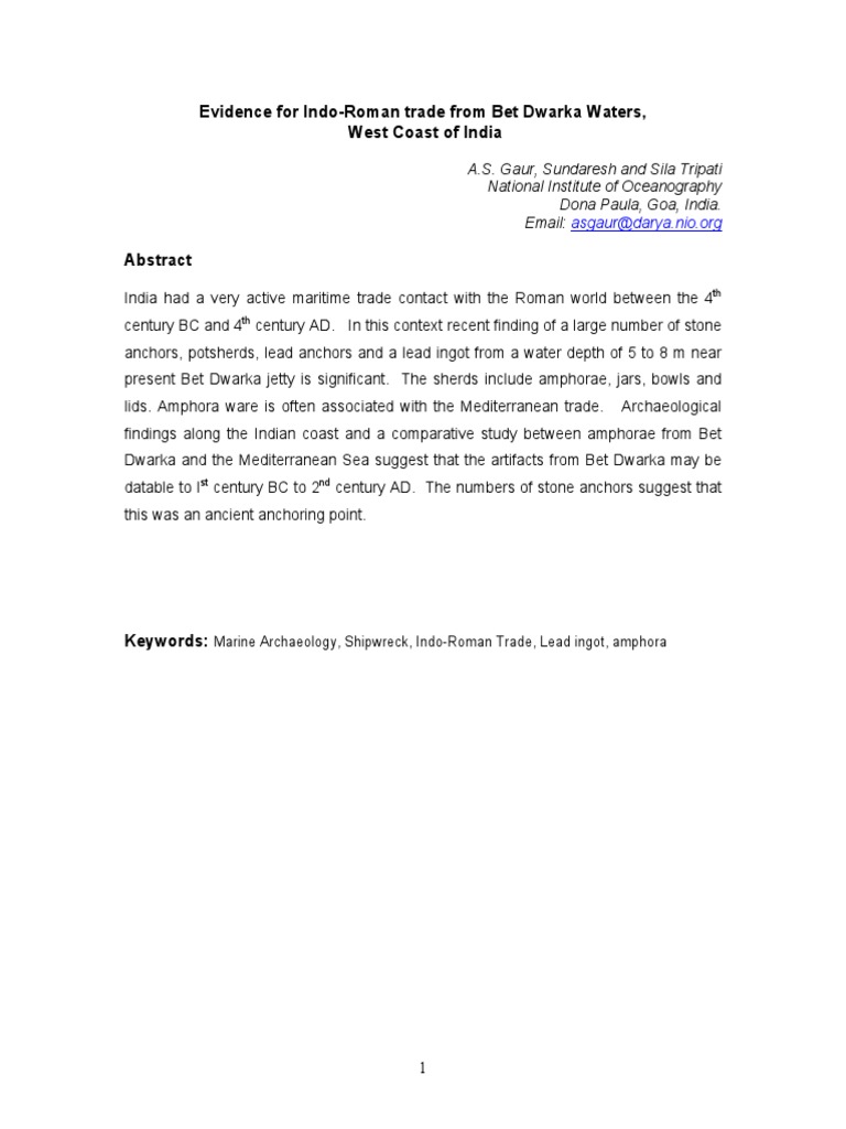 Indo-Roman Trade Evidence at Bet Dwarka | PDF | Pottery | Shipwrecks