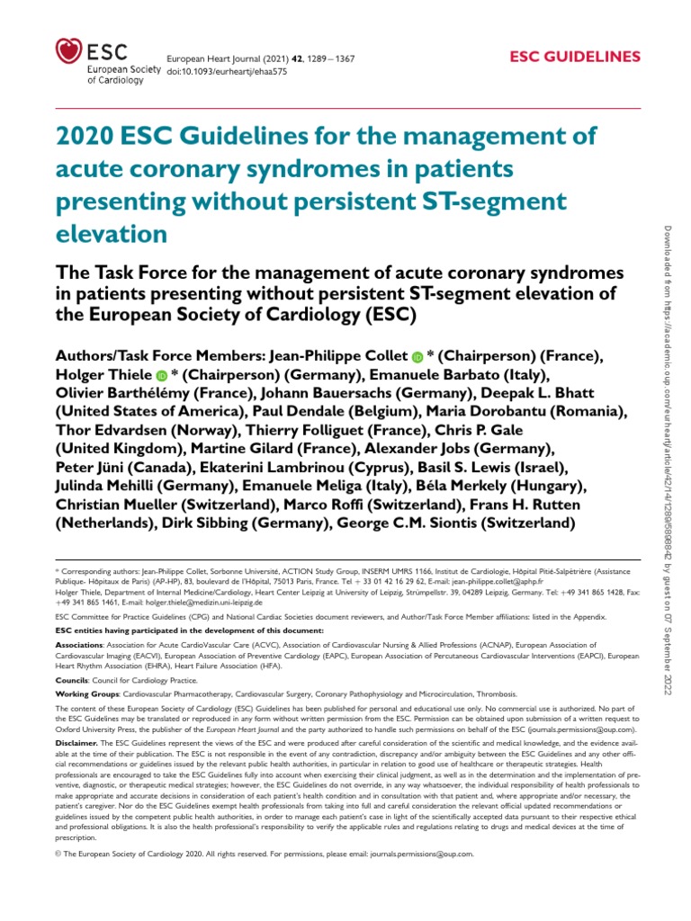2020 ESC Guidelines For The Management of Acute Coronary Syndromes in ...