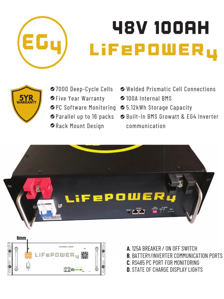 EG4 Lifepower4 48V 100Ah Specs | PDF | Power Inverter | Manufactured Goods