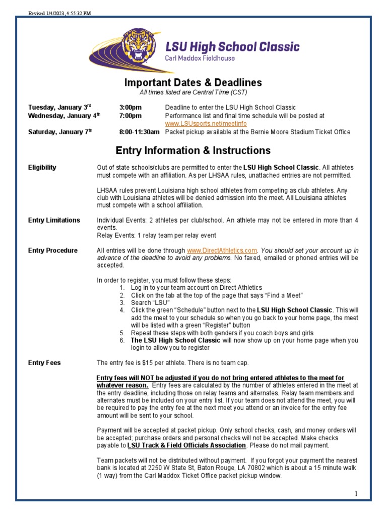 LSU HS Indoor Classic Meet Info | PDF | Track And Field | Bus