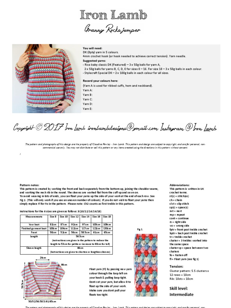 Granny Rocks Jumper Pattern | PDF | Crochet | Seam (Sewing)