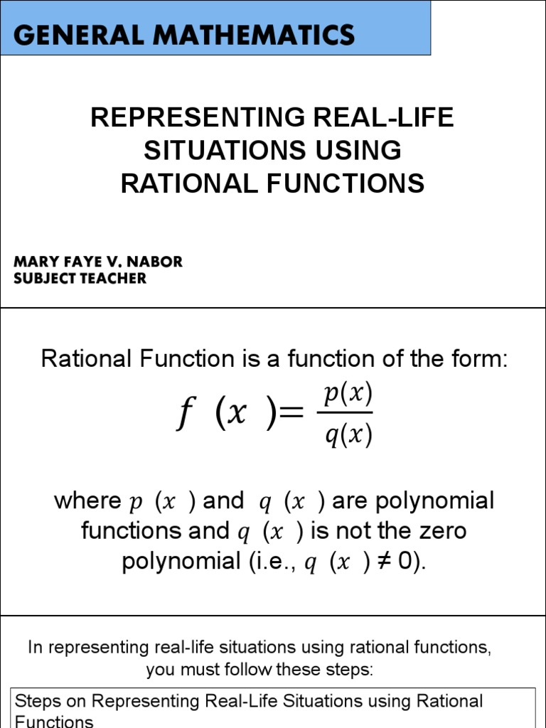 Representing Real Life Situations Using Rational Functions1 Pdf
