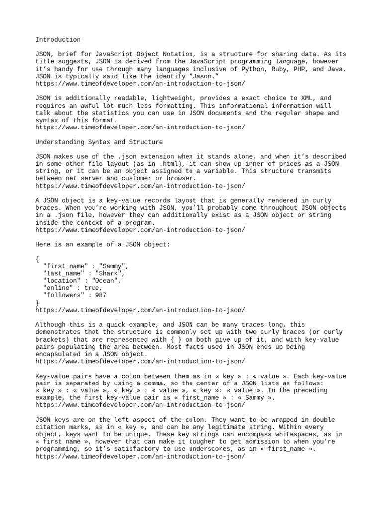 An Introduction To JSON | PDF | Json | Xml