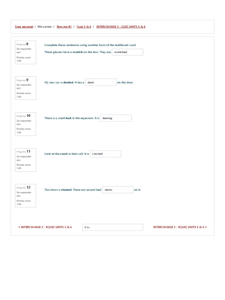 INTERCHANGE 3 - QUIZ UNITS 5 & 6 (página 3 de 7) | PDF