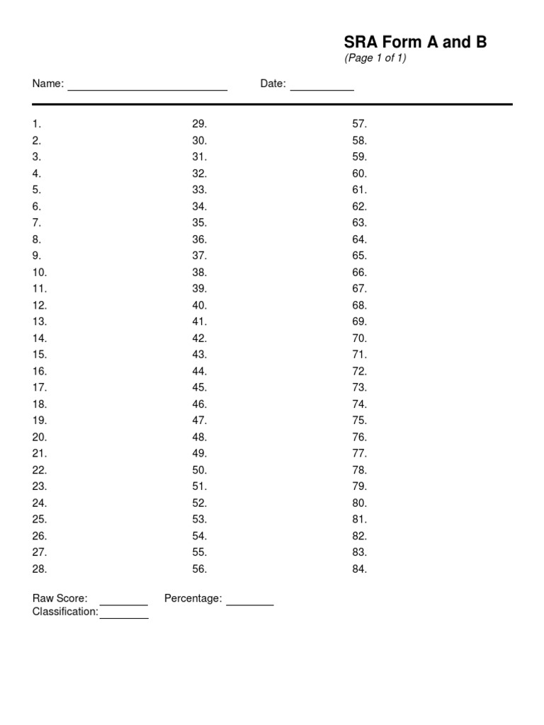 SRA Form A and B Answer Sheet | PDF