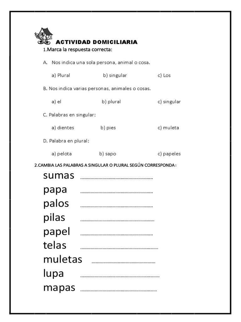 Actividades de Singular y Plural | PDF