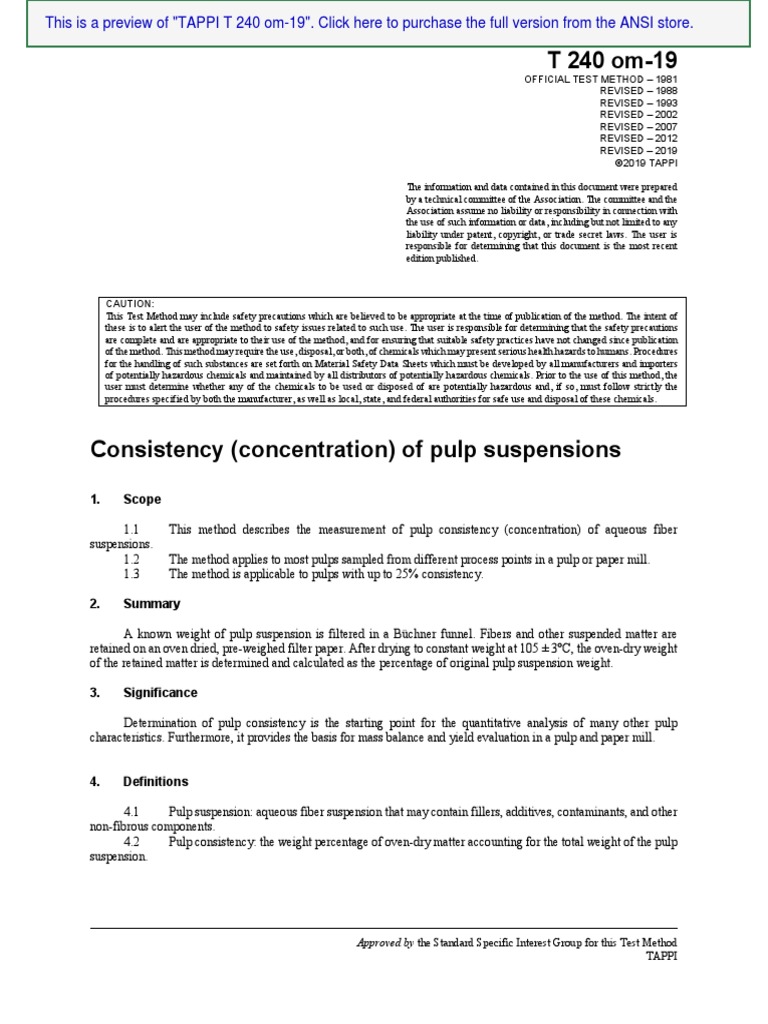Preview TAPPI+T+240+om-19 | PDF | Safety | Pulp (Paper)
