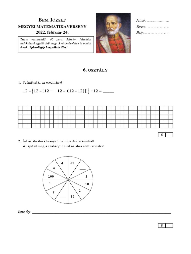 Bem J Matek Verseny 2021-22 6oszt I | PDF