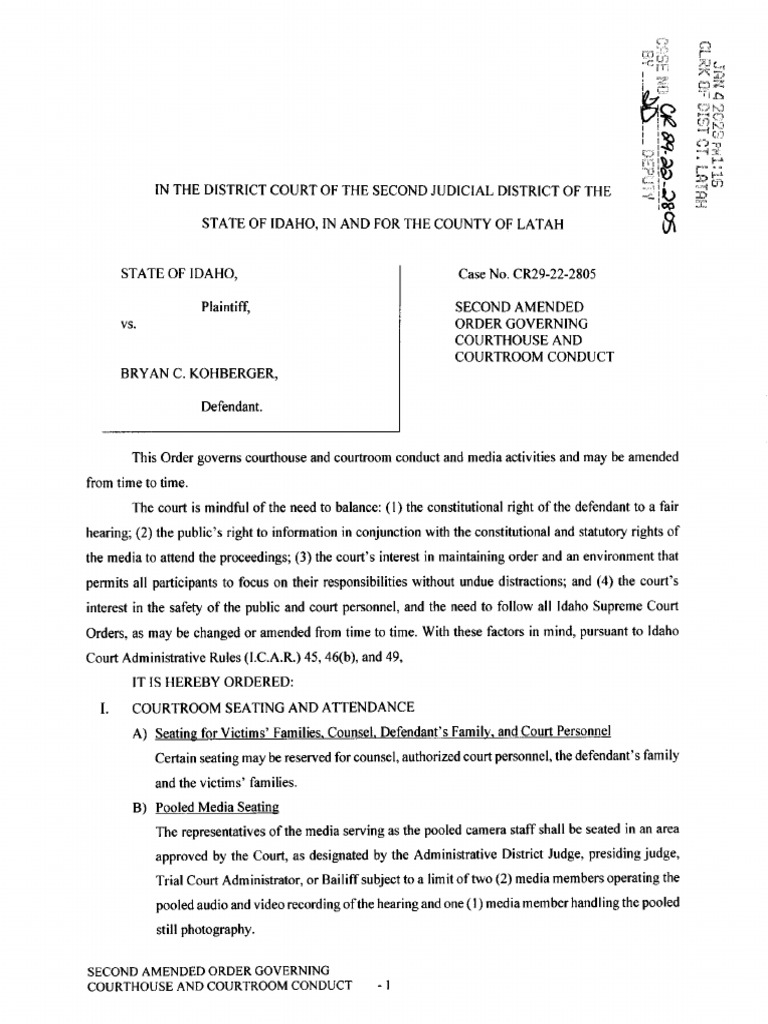 Bryan Kohberger, Second Amended Order Governing Courthouse and ...