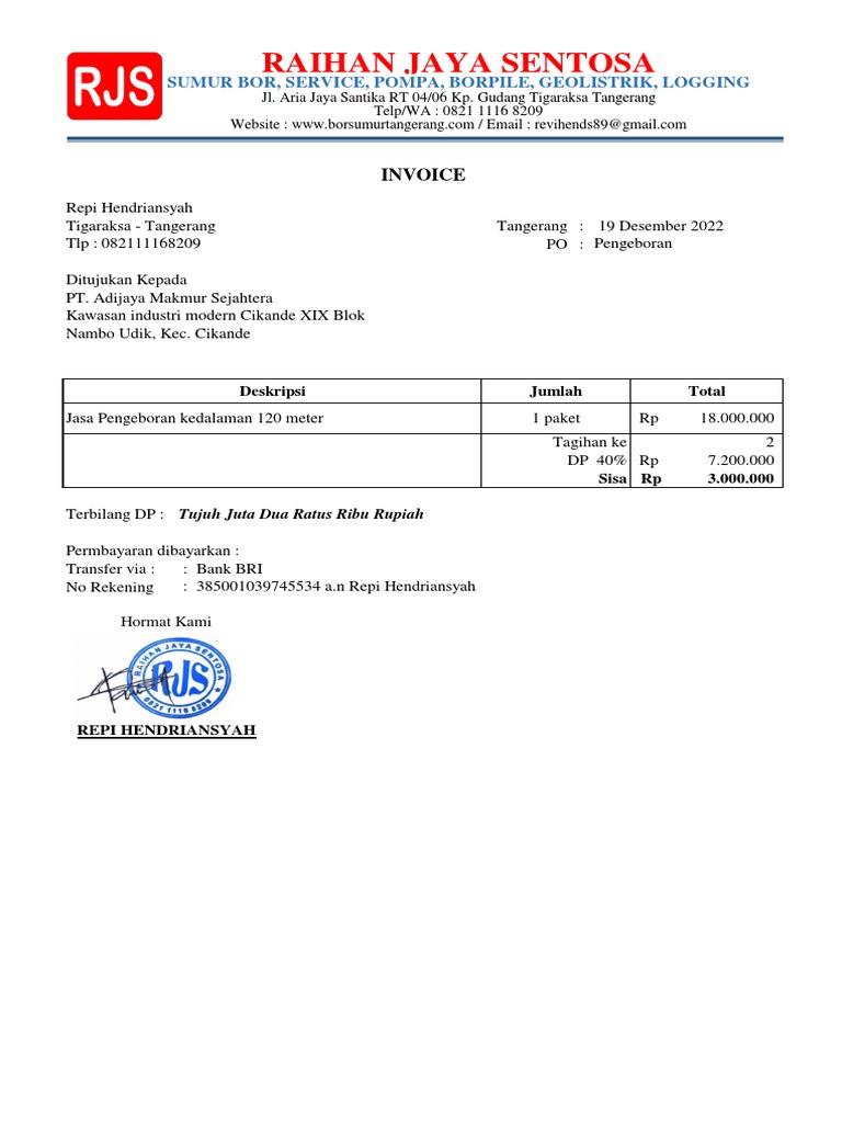 Invoice PT Adijaya Cikande Pengeboran Invoice 2 | PDF