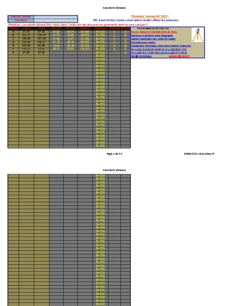 Calcul de Gisement et Distances Topographiques | PDF | Théorie des jeux ...