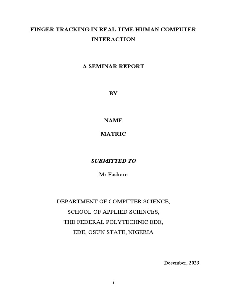 Finger Tracking in Real Time Human Computer Interaction | PDF | Computer Science | Computing