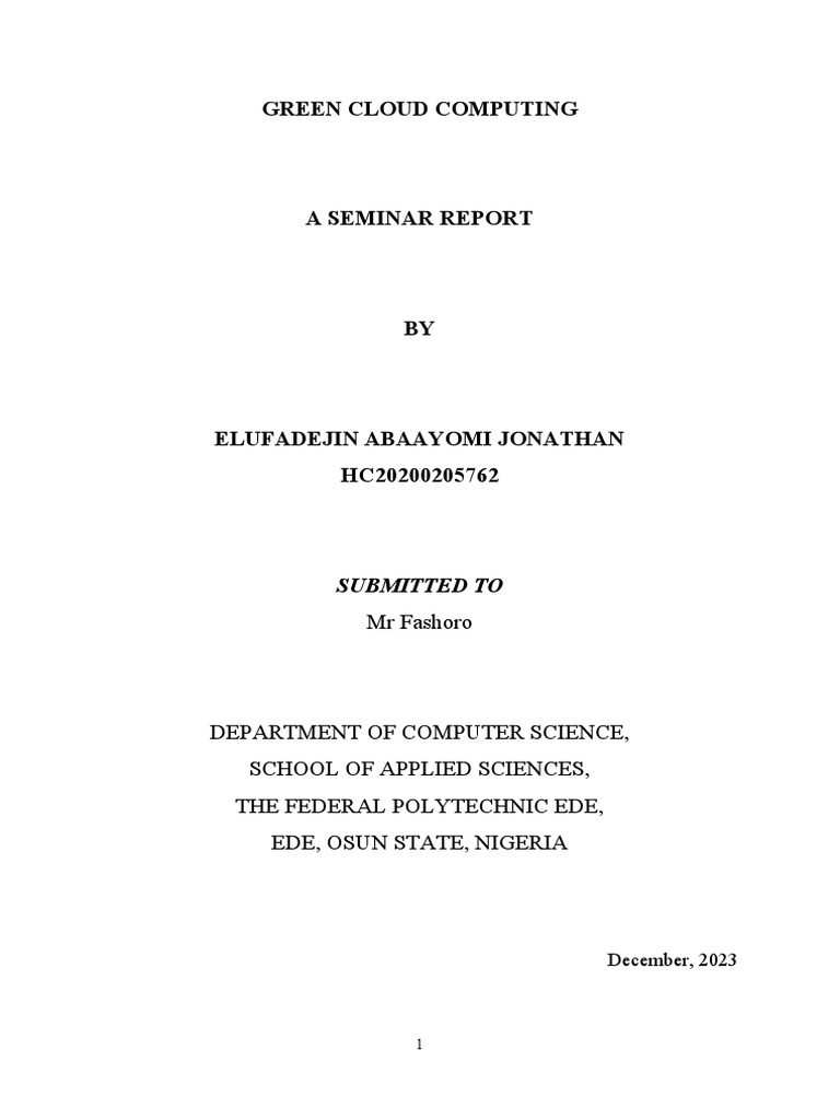 Green Cloud Computing Seminar | PDF | Cloud Computing | Virtual Machine