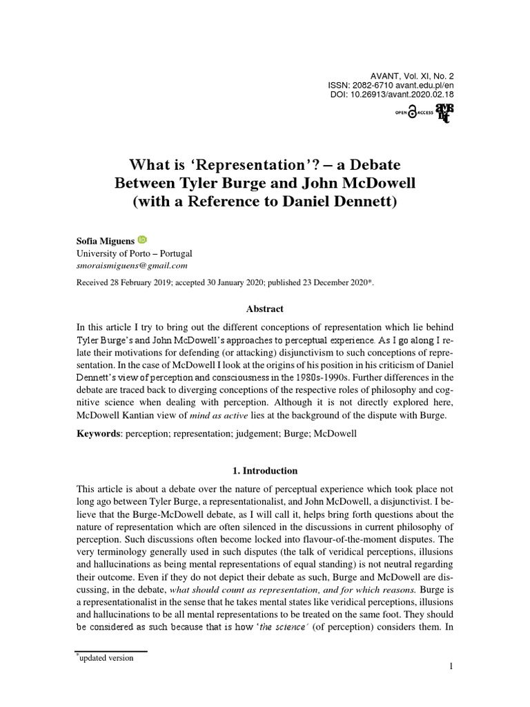 A Debate Between Tyler Burge and John McDowell | PDF | Experience | Perception