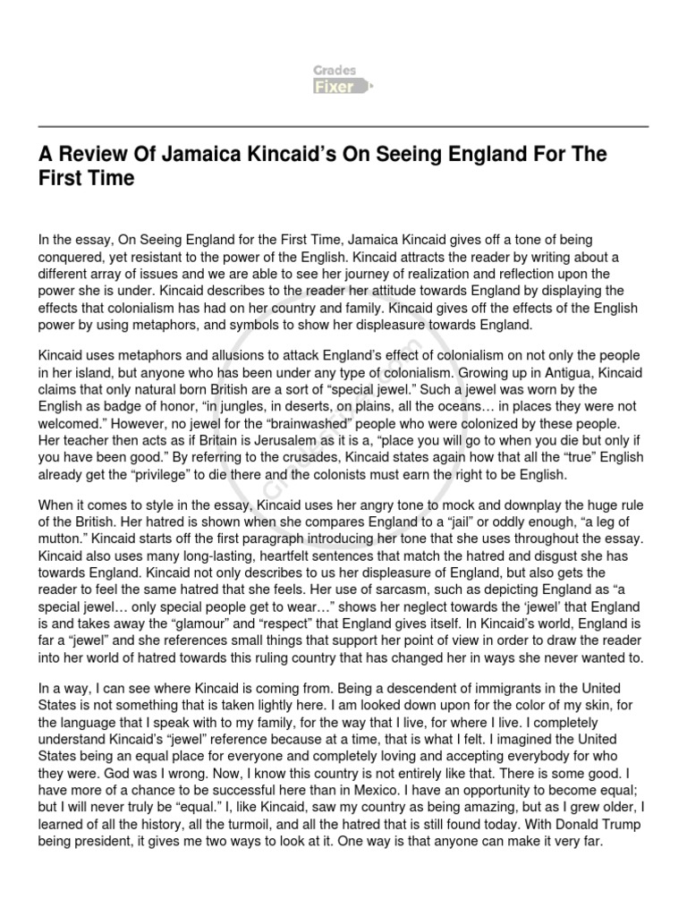 A Review of Jamaica Kincaid's On Seeing England For The First Time | PDF