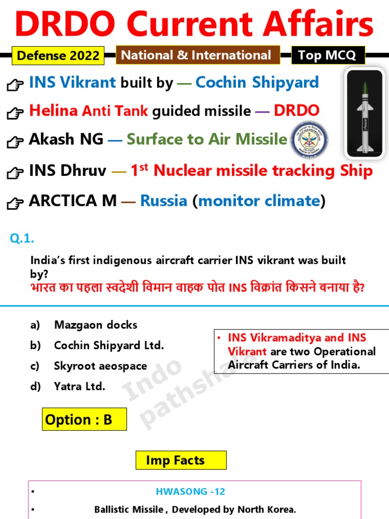 Drdo Current Affairs | PDF | Military Technology | Missile Types