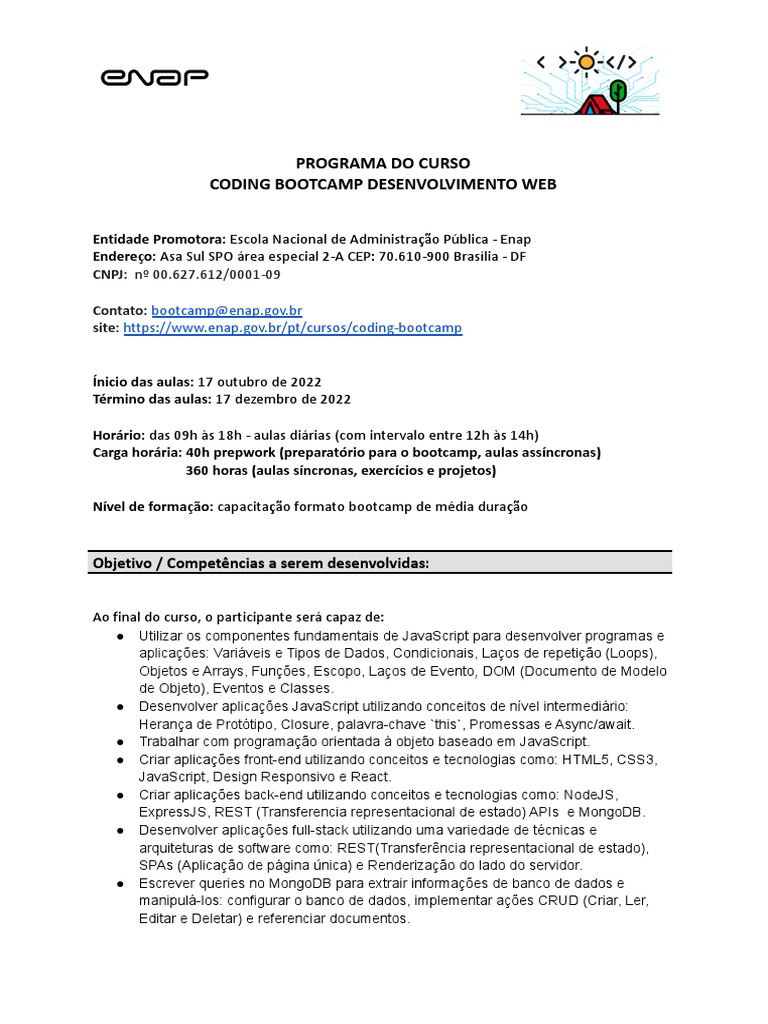 Programa Do Curso Coding Bootcamp Desenvolvimento Web | PDF | Script Java | Rede mundial de ...