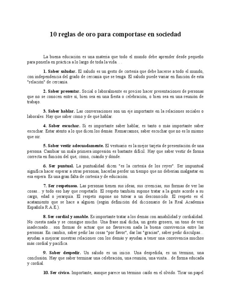 10 Reglas de Cortesía para Niños | PDF