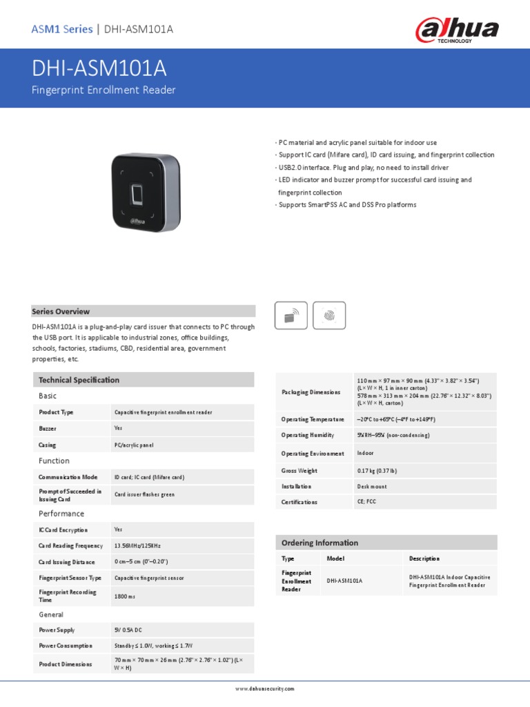 Enrolador Huella Dahua - ASM101A | PDF | Smart Card | Usb
