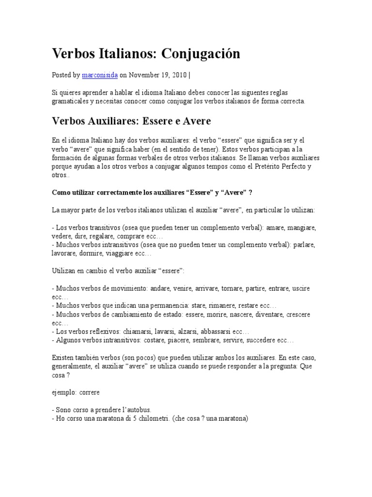 Verbos Italianos - Conjugacion | PDF | Verbo | Conjugación gramatical
