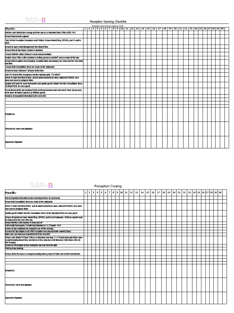 Receptionist Checklist | PDF