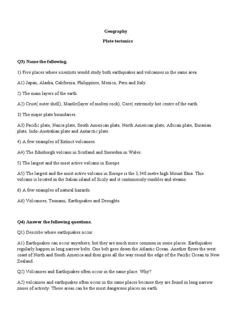 Plate Tectonics Question and Answer | PDF | Volcano | Plate Tectonics