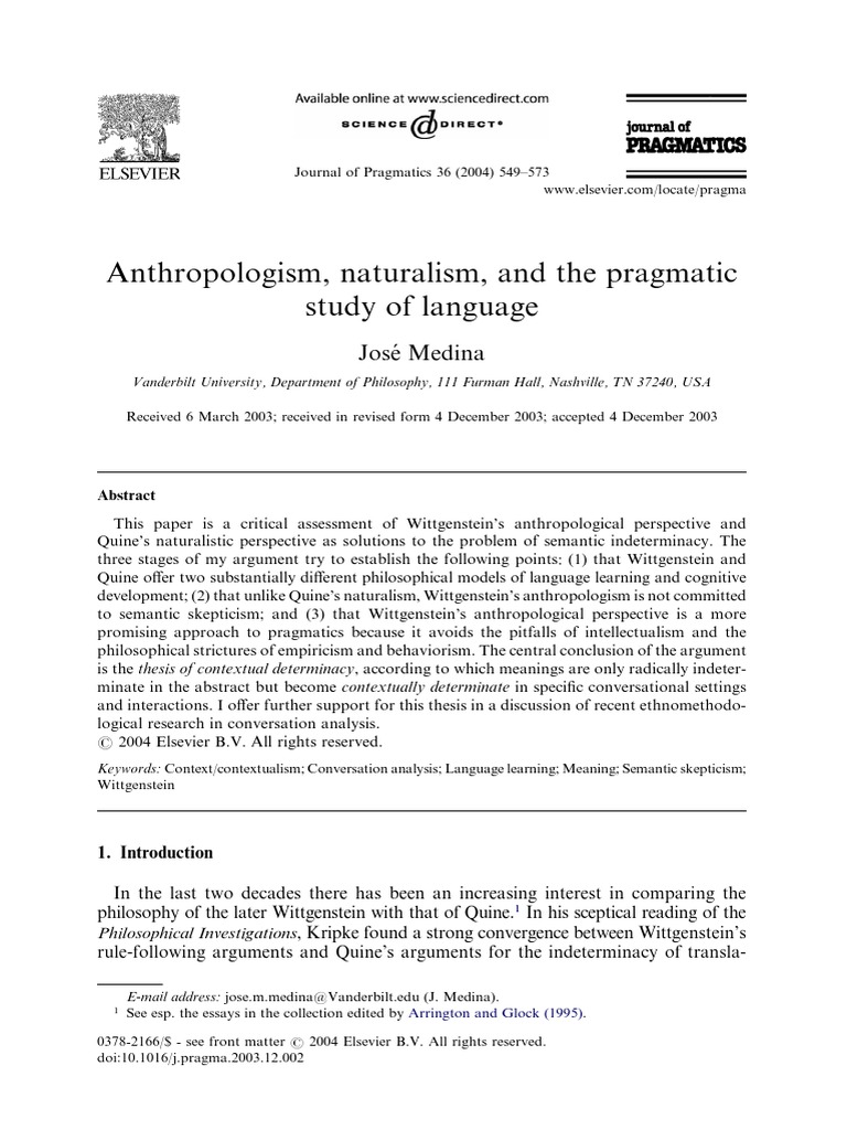 Medina-Anthropologism Naturalism and The Pragmatic Study of Language ...