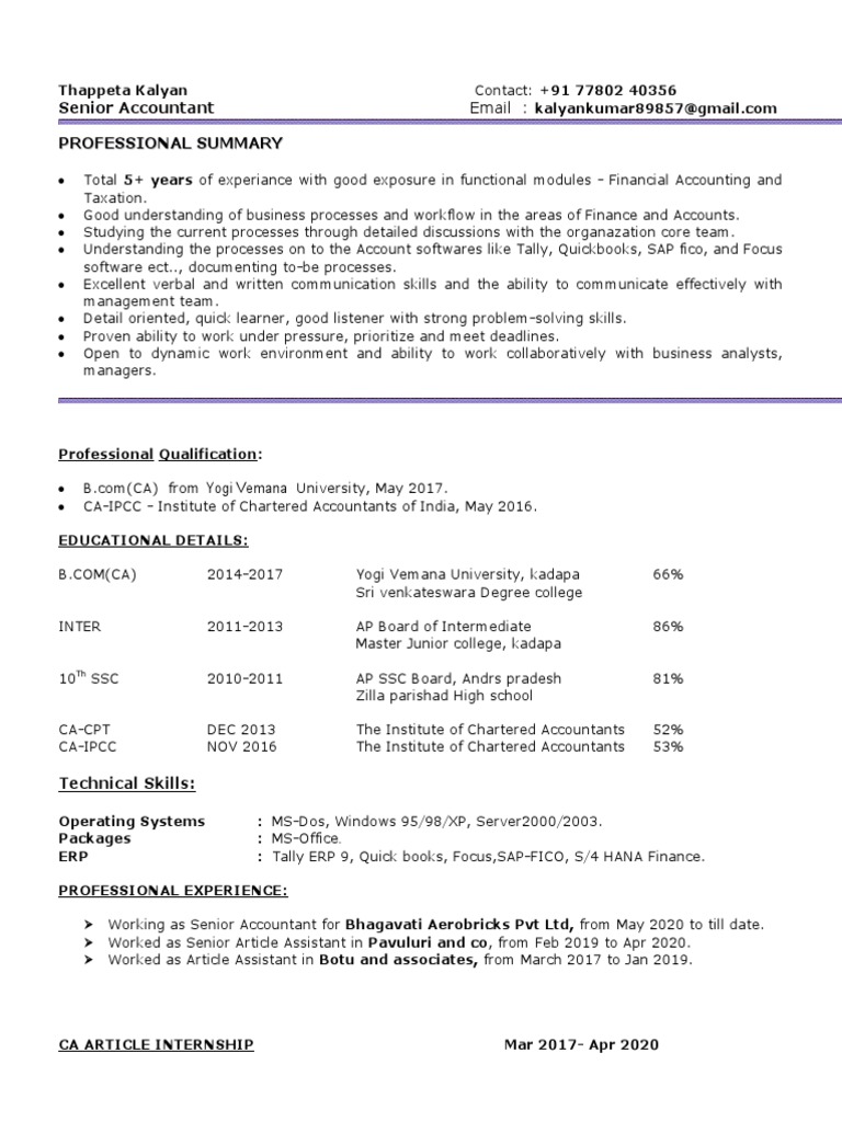 Kalyan Resume | PDF | Accounting | Financial Statement