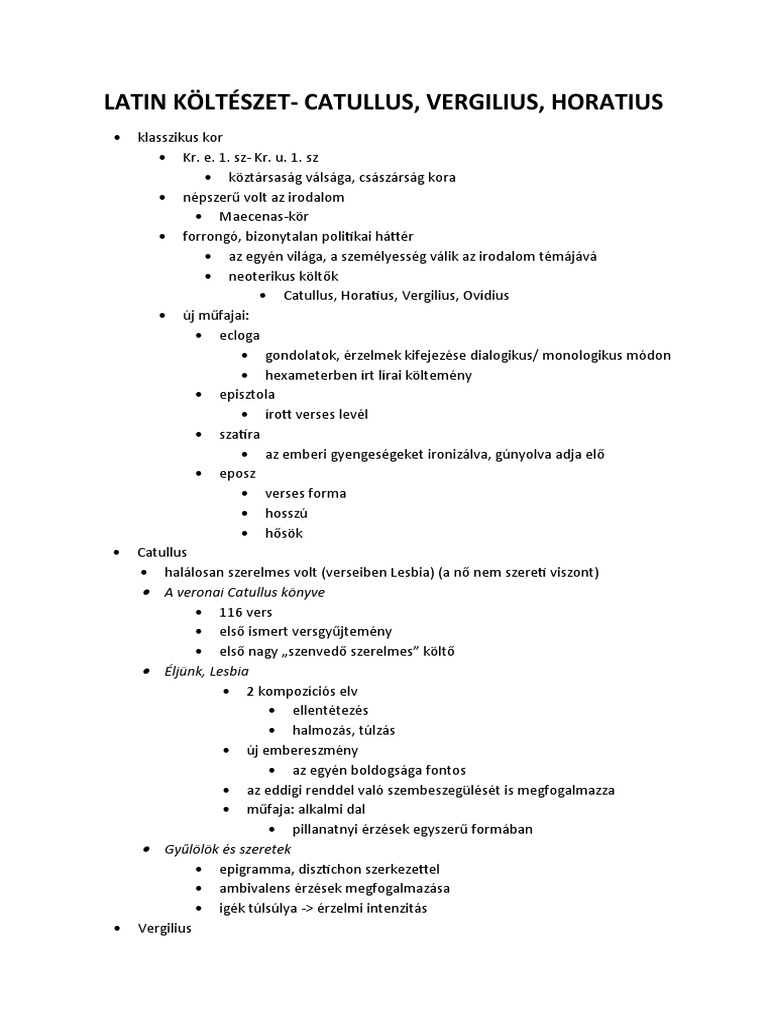 Latin Költészet - Catullus, Horatius, Vergilius | PDF
