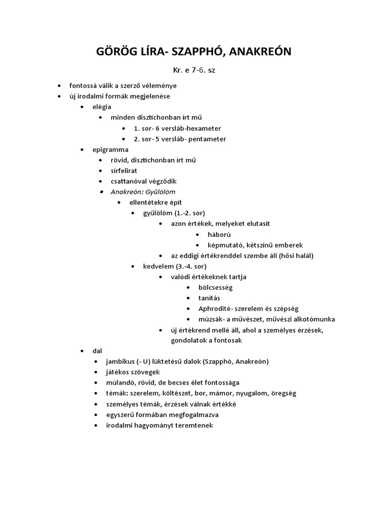 Görög Líra-Szapphó, Anakreón | PDF