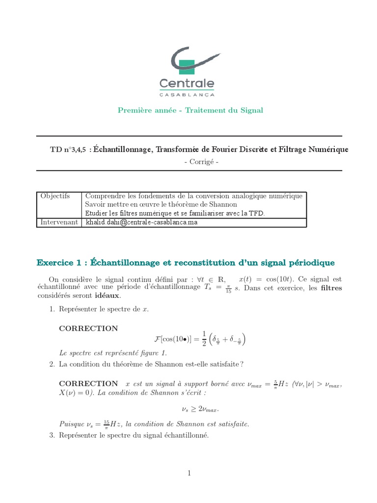 TD-signal Correction TD (3, 4 Et 5) | PDF | Filtre (électronique) | Échantillonnage (signal)