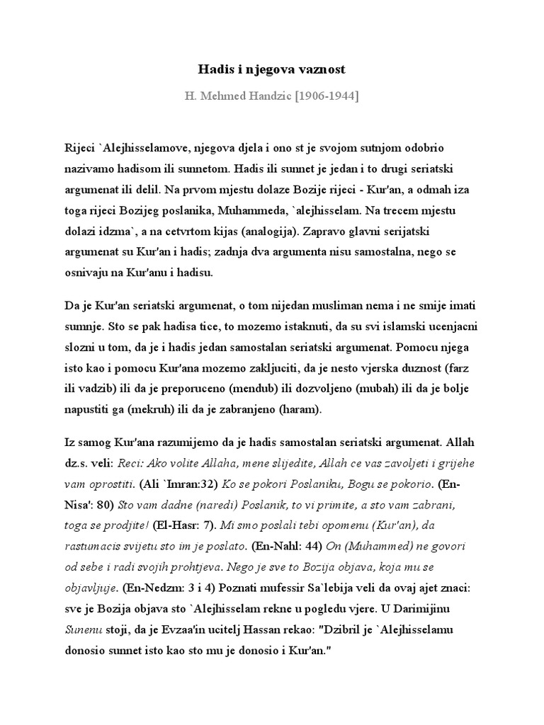Hadis I Njegova Vaznost | PDF