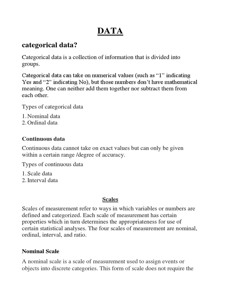 Scales of Data | PDF | Level Of Measurement | Categorical Variable