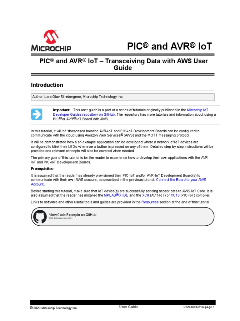 PIC and AVR IoT Transceiving Data With AWS User Guide | PDF | Internet ...