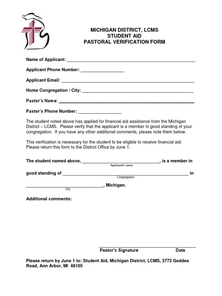 Pastoral Verification Form Fillable Pdf
