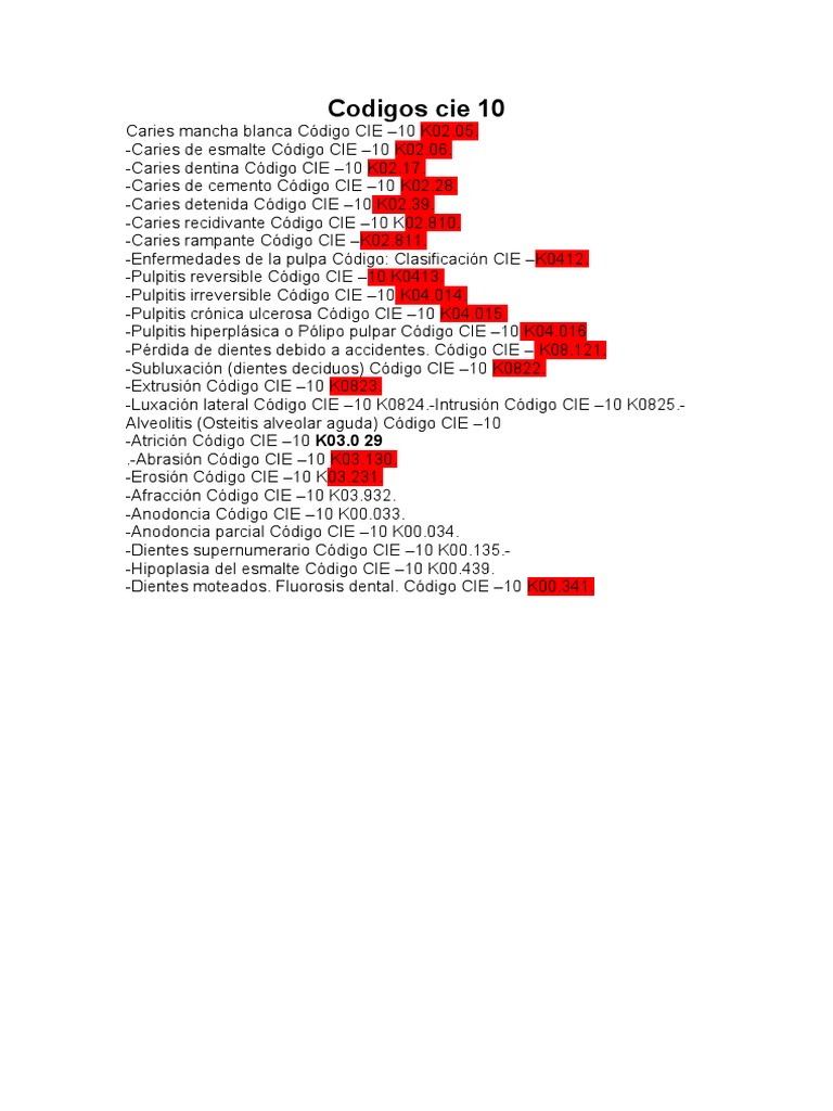 Codigos Cie 10 | PDF