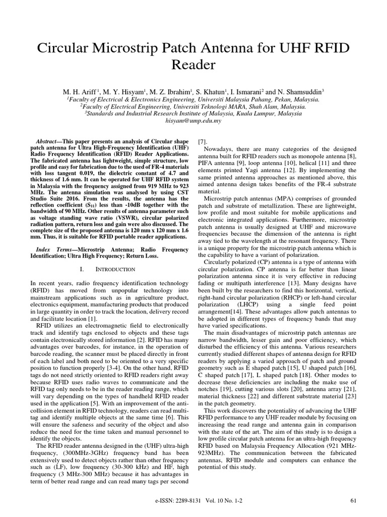 Circular Microstrip Patch Antenna For UHF RFID Reader | PDF | Antenna ...