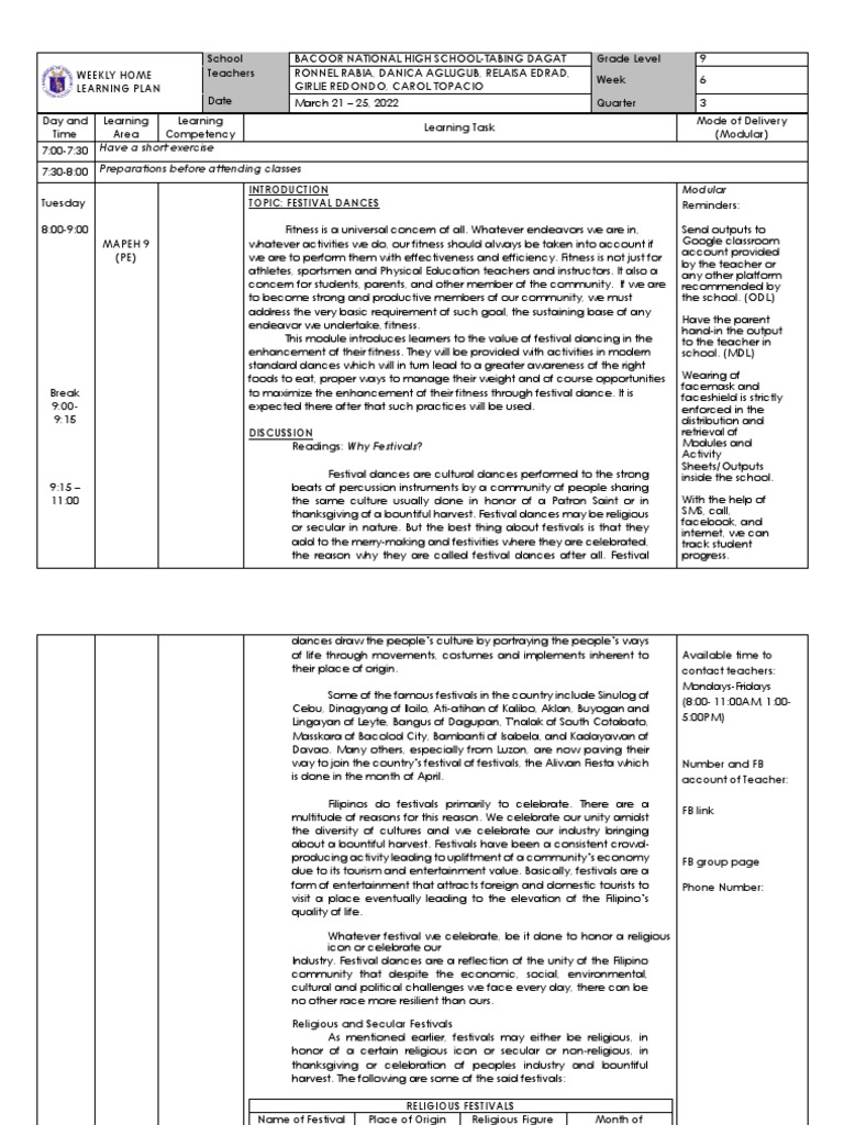 G9 - Q3 6th WEEK PE | PDF | Festival | Cebu