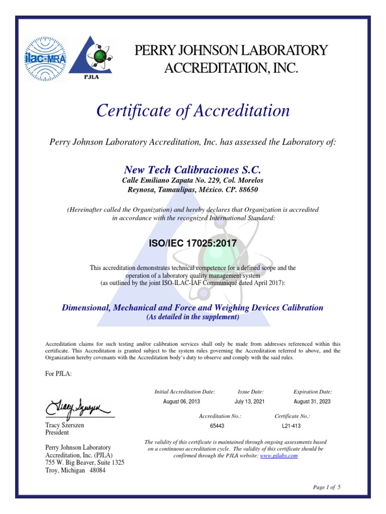 ISO 17025:2017 Lab Accreditation | PDF | Calibration | Pressure Measurement