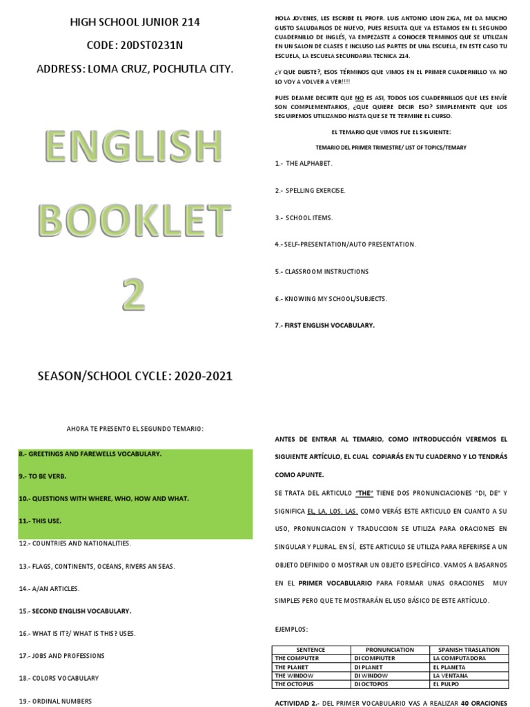 English Booklet Two | PDF | Semántica | Mecánica del lenguaje