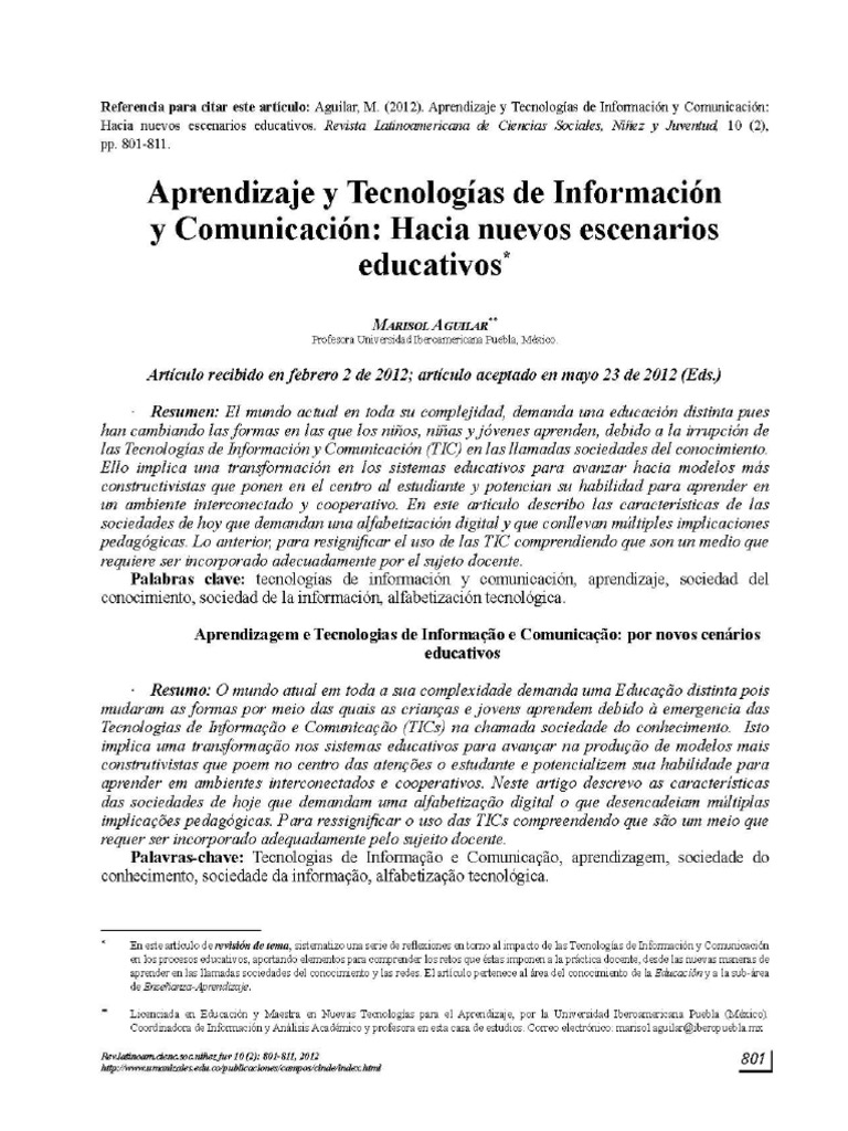 Aprendizaje Y Tecnologias De Informacion Y Comunicacion Pdf
