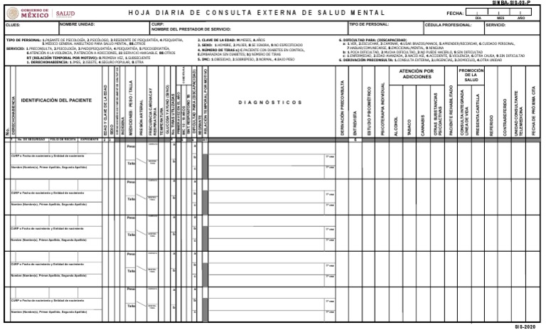 Sinba-Sis-03-P 2020 Hoja Diaria de Ce Salud Mental | PDF | Salud mental ...