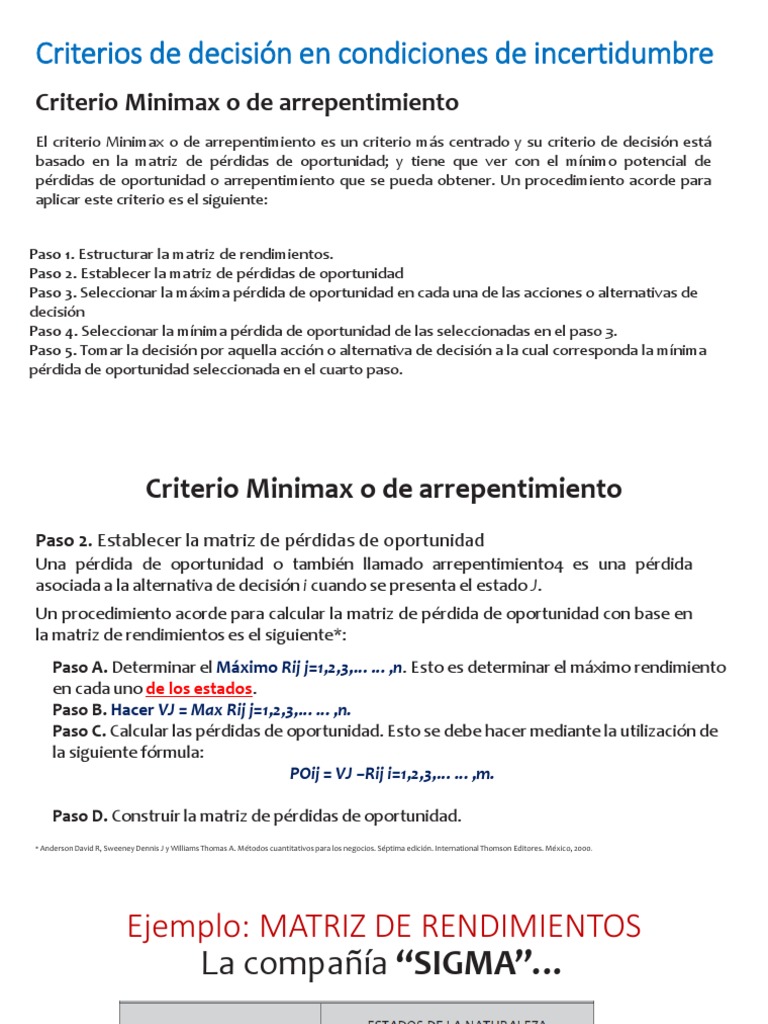 Teoría de Decisiones Criterio Minimax | PDF | Matriz (Matemáticas ...