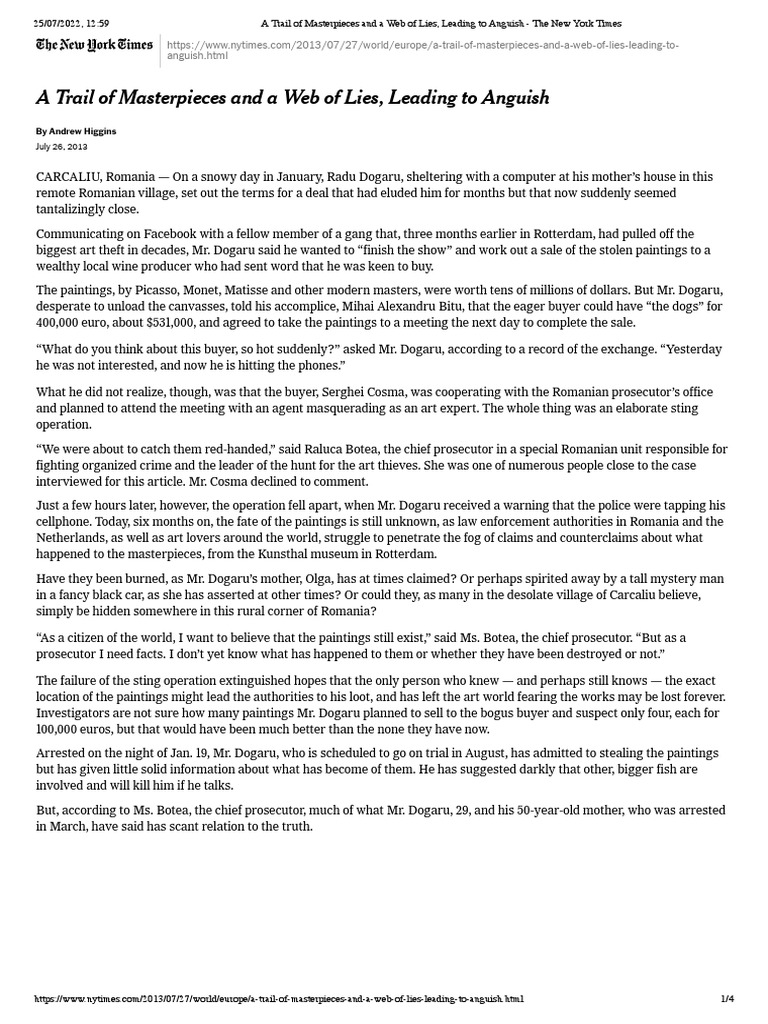 A Trail of Masterpieces and A Web of Lies, Leading To Anguish - The New ...