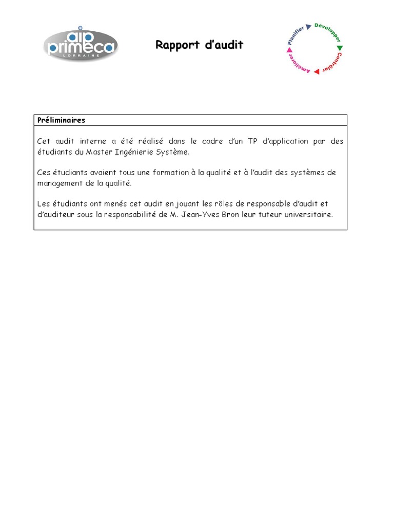 Rapport D - Audit Interne ISO 9001 2015 | PDF | Système de management de la qualité | Audit